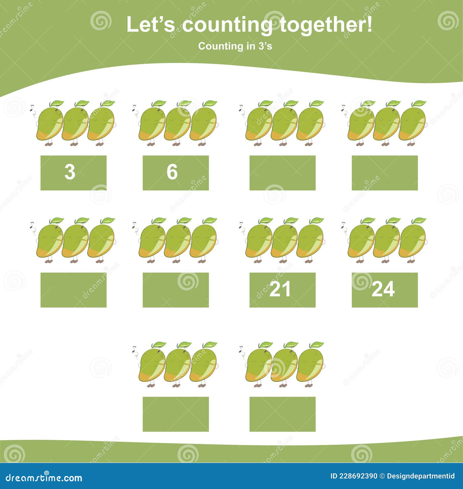 Counting in 3 S. Counting Mango for Children. Fruit Counting Math ...