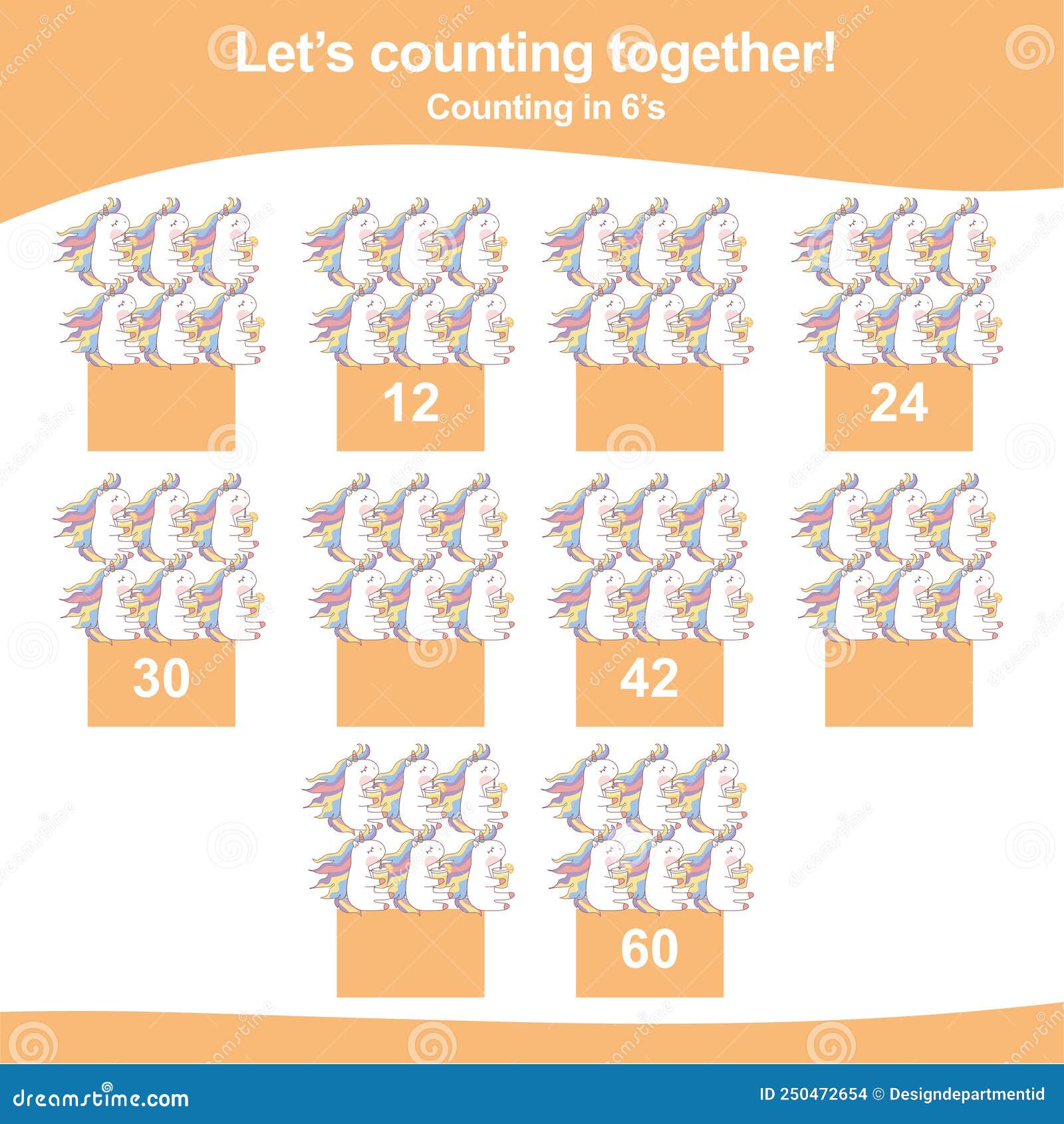 Counting in 6 S. Counting Unicorn Worksheet Stock Vector - Illustration ...