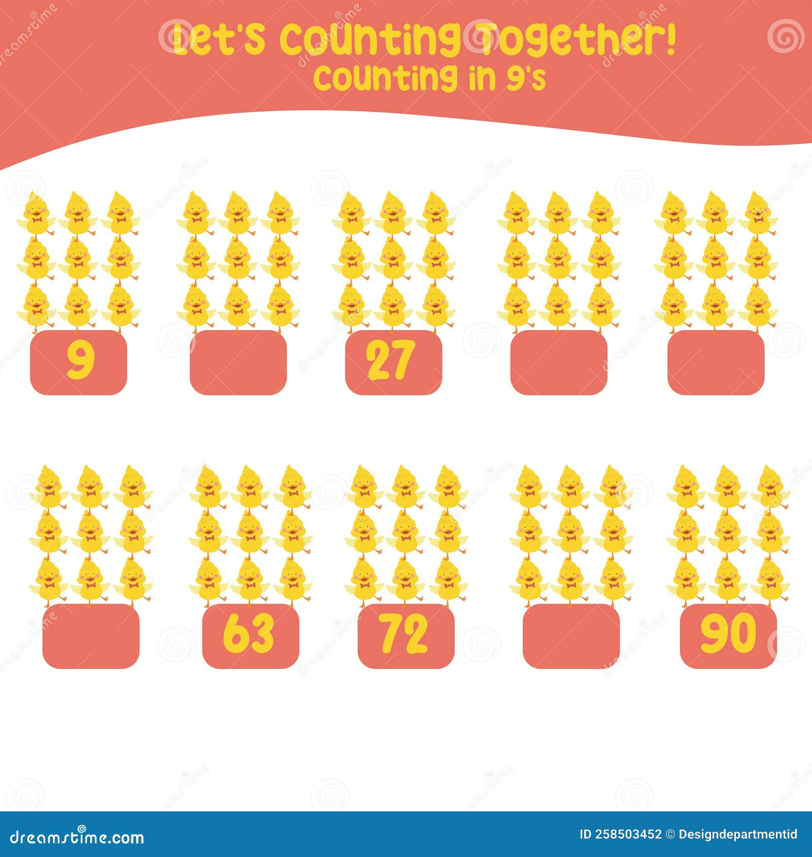 Counting in 9 S. Educational Printable Math Worksheet. Vector File ...