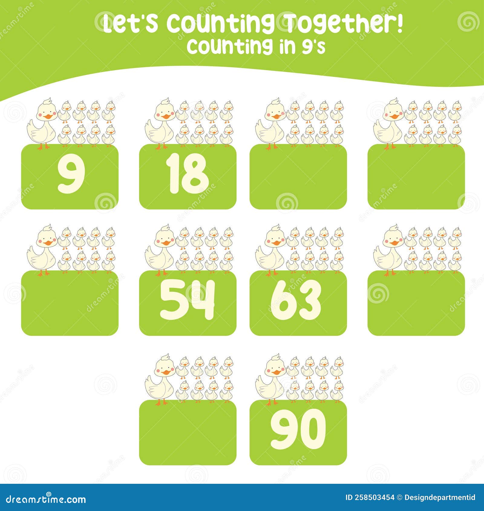 Counting in 9 S. Educational Printable Math Worksheet. Vector File ...