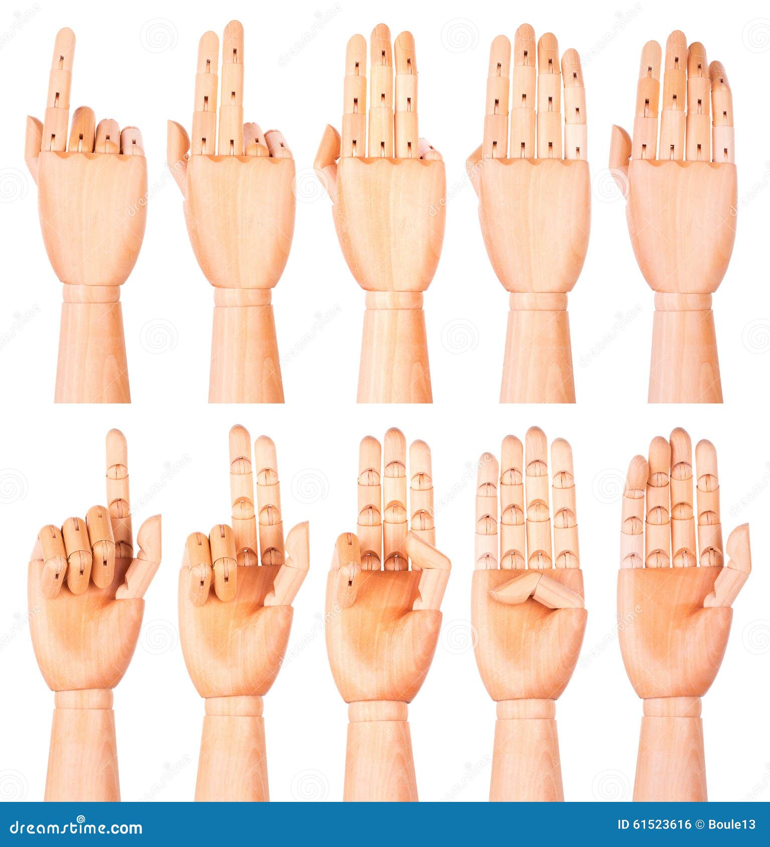 Counting Wooden Hands (1 To 5) Stock Photo - Image of palm, dummy: 61523616