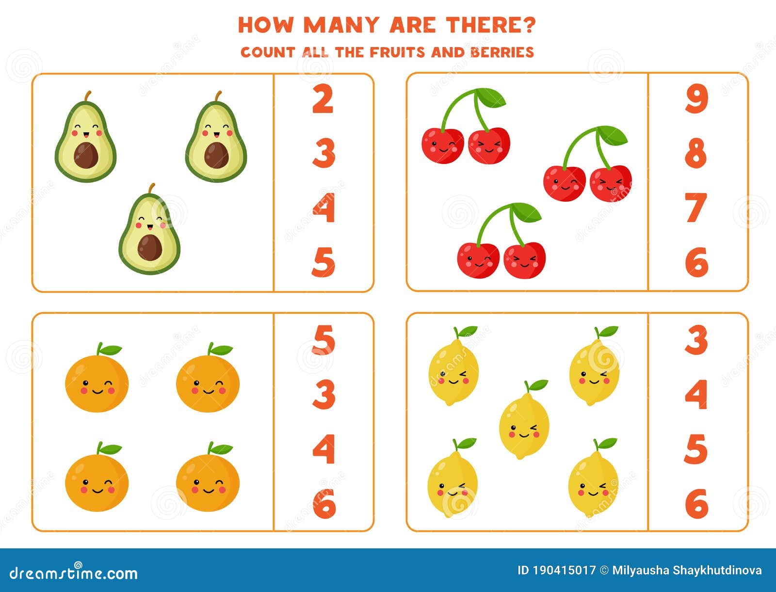 Counting Worksheet with Different Fruits and Berries Stock Vector ...
