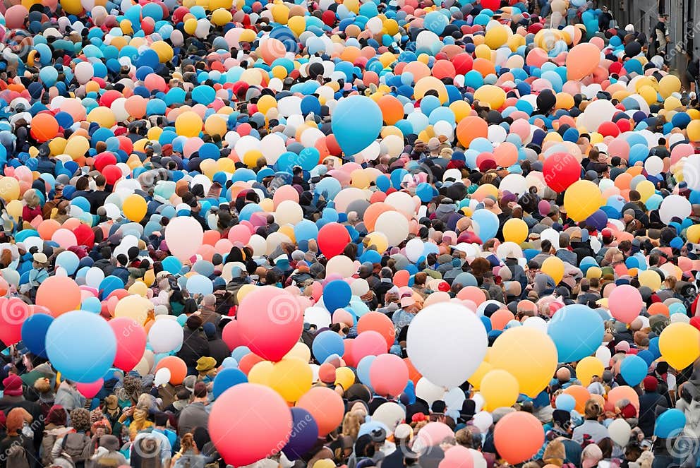 Countless Balloons are Released among the Crowd Stock Illustration ...