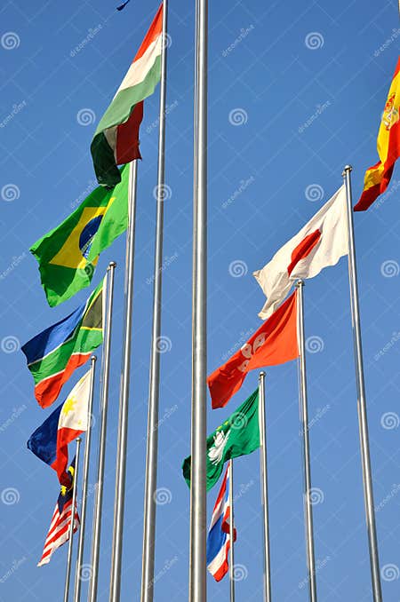 Countries flags flying stock image. Image of develop - 17690155