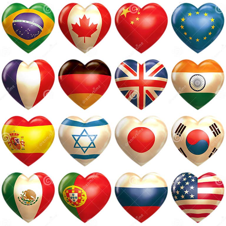 Countries hearts in 3d stock illustration. Illustration of glory - 14675452