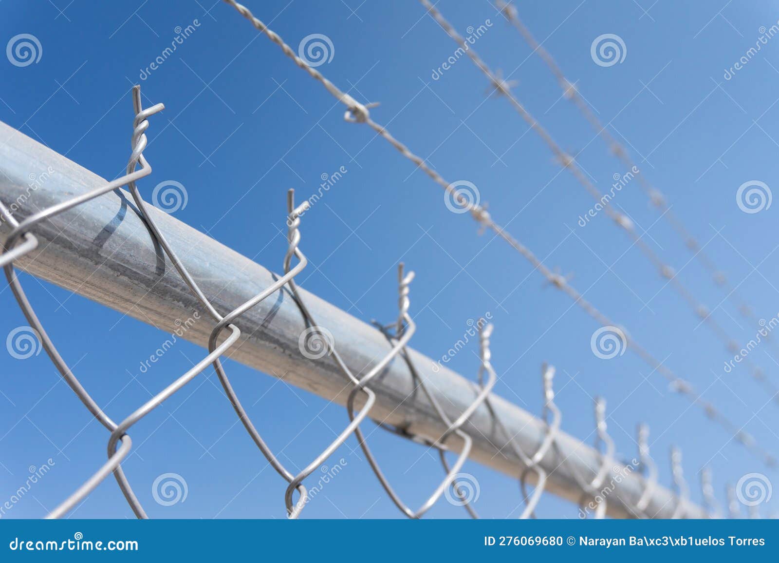 Country Border with Fence and Barbed Wire, Border Concept Stock Photo ...