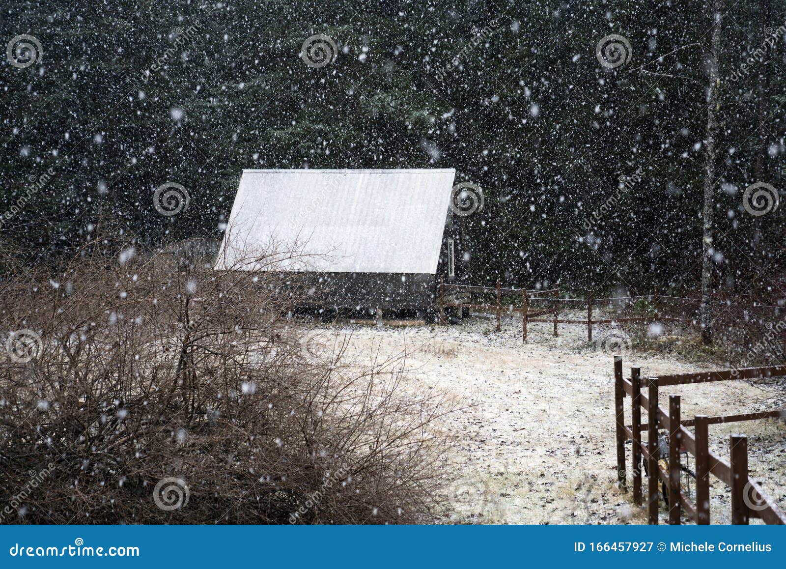 Country cabin in snow stock image. Image of snowing - 166457927