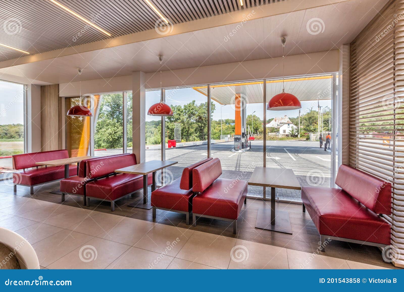 Country Cafe on a Gas Station, View from Inside Stock Photo - Image of ...