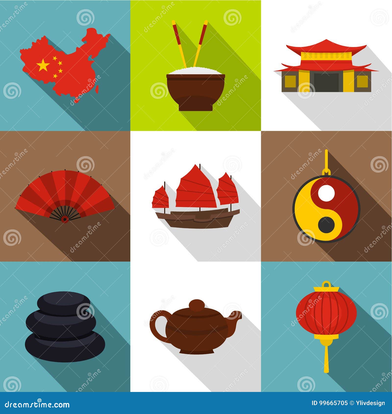 Country of China Icon Set, Flat Style Stock Vector - Illustration of ...