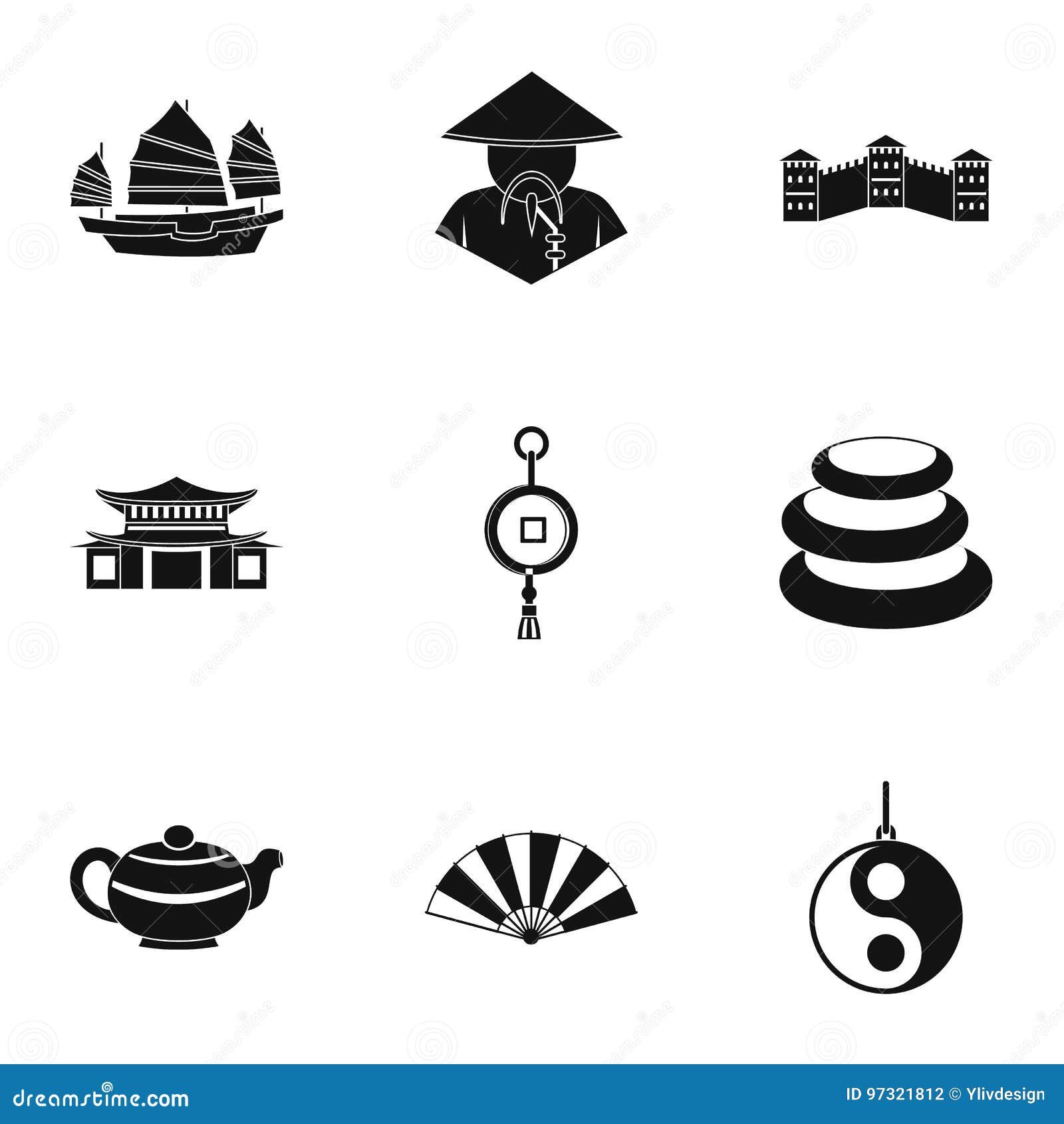 Country of China Icon Set, Simple Style Stock Vector - Illustration of ...