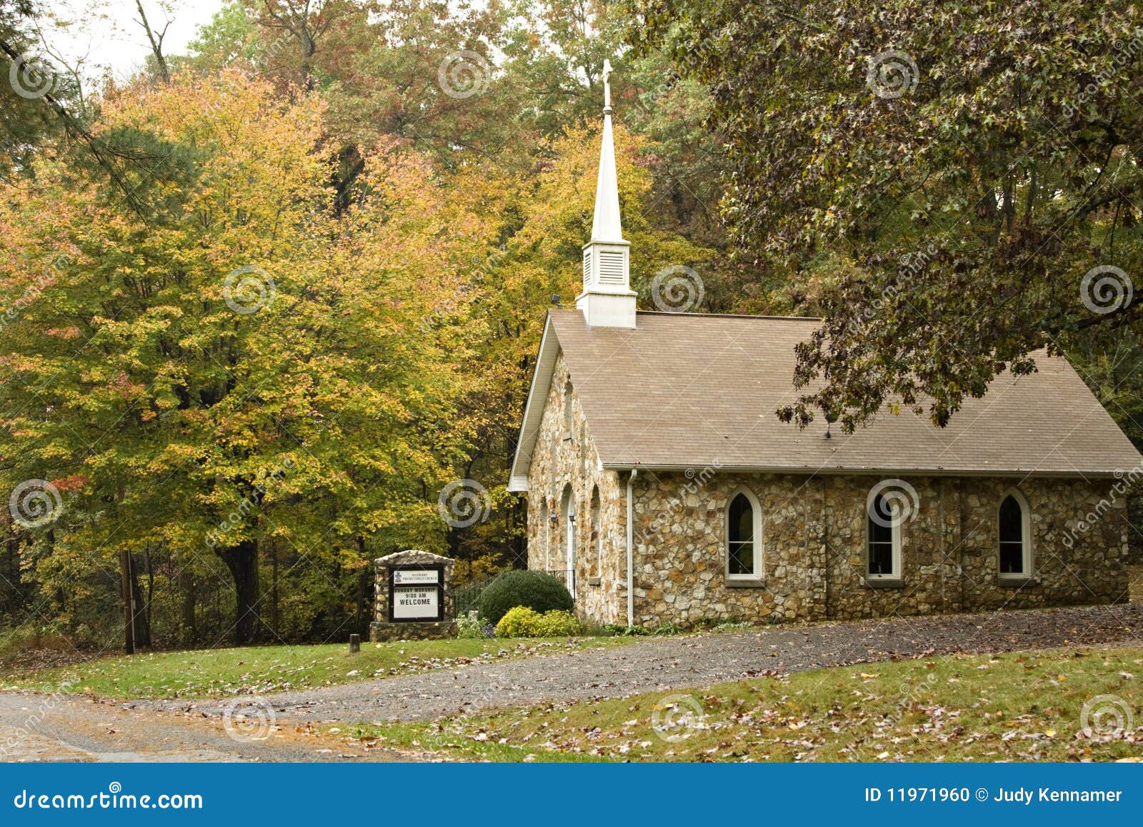 Country church in autumn stock photo. Image of parkway - 11971960