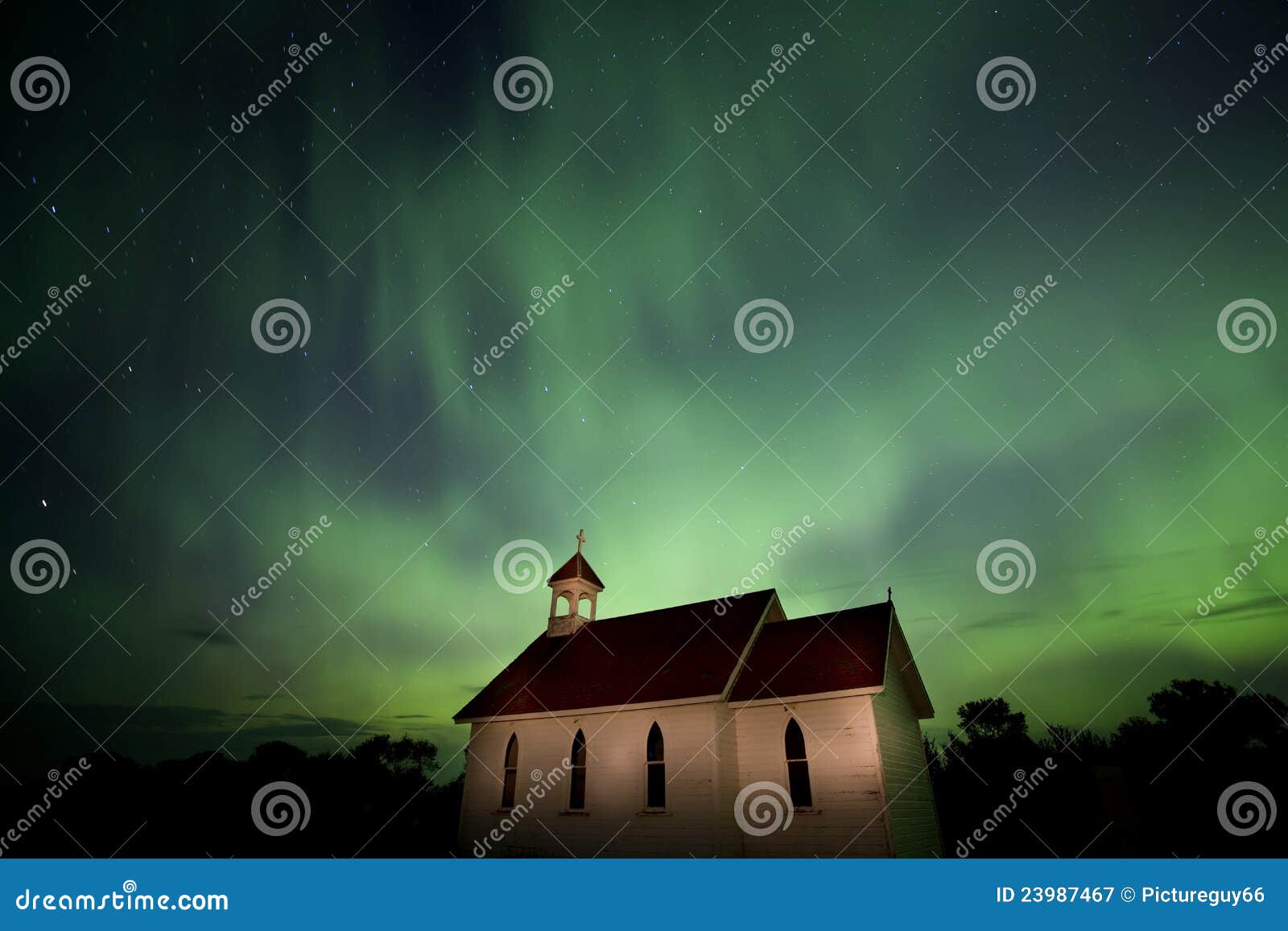 Country Church and Northern Lights Stock Image - Image of view ...