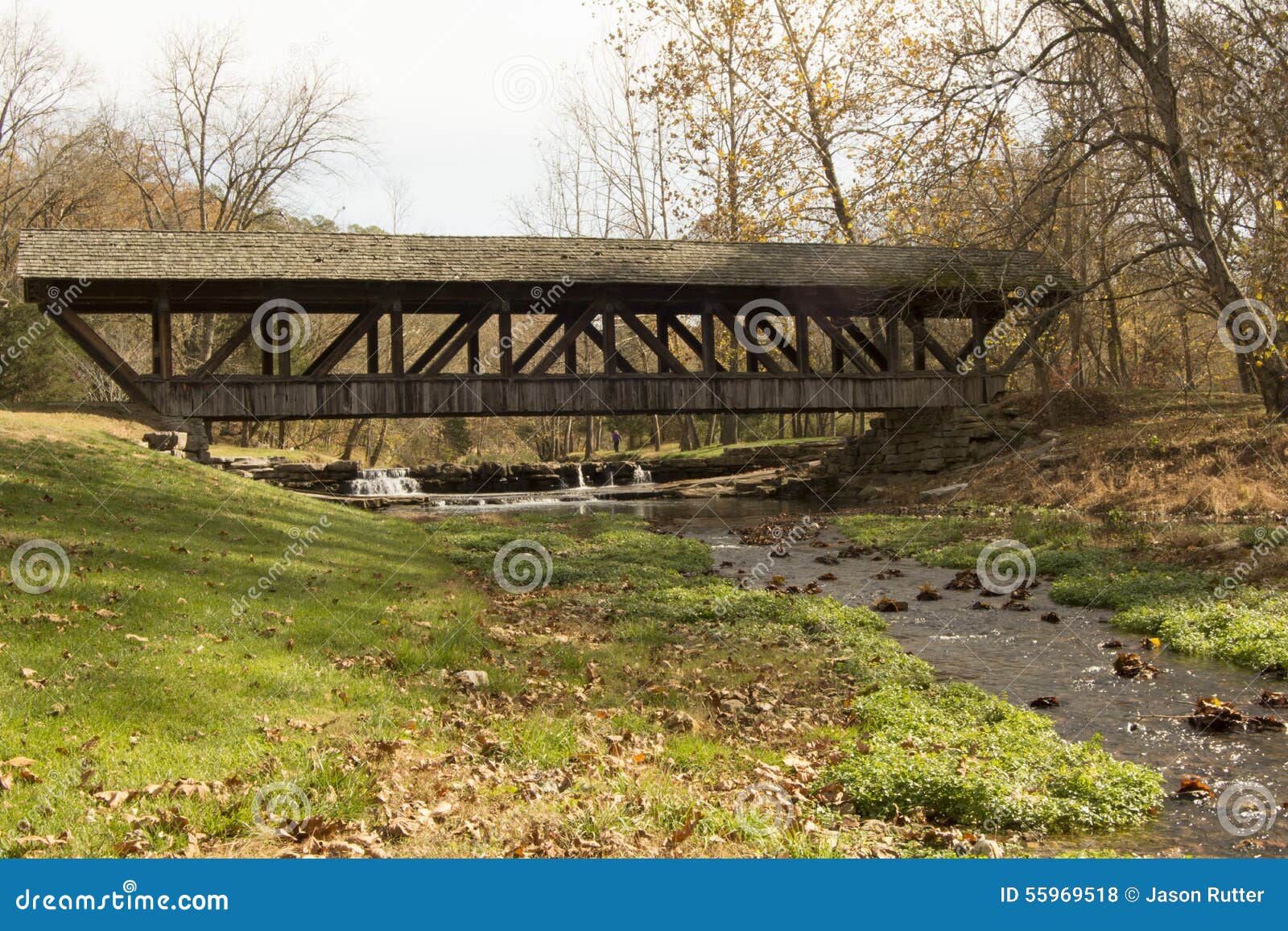 Country Covered Bridge Over Running Brook Stock Photo - Image of ...