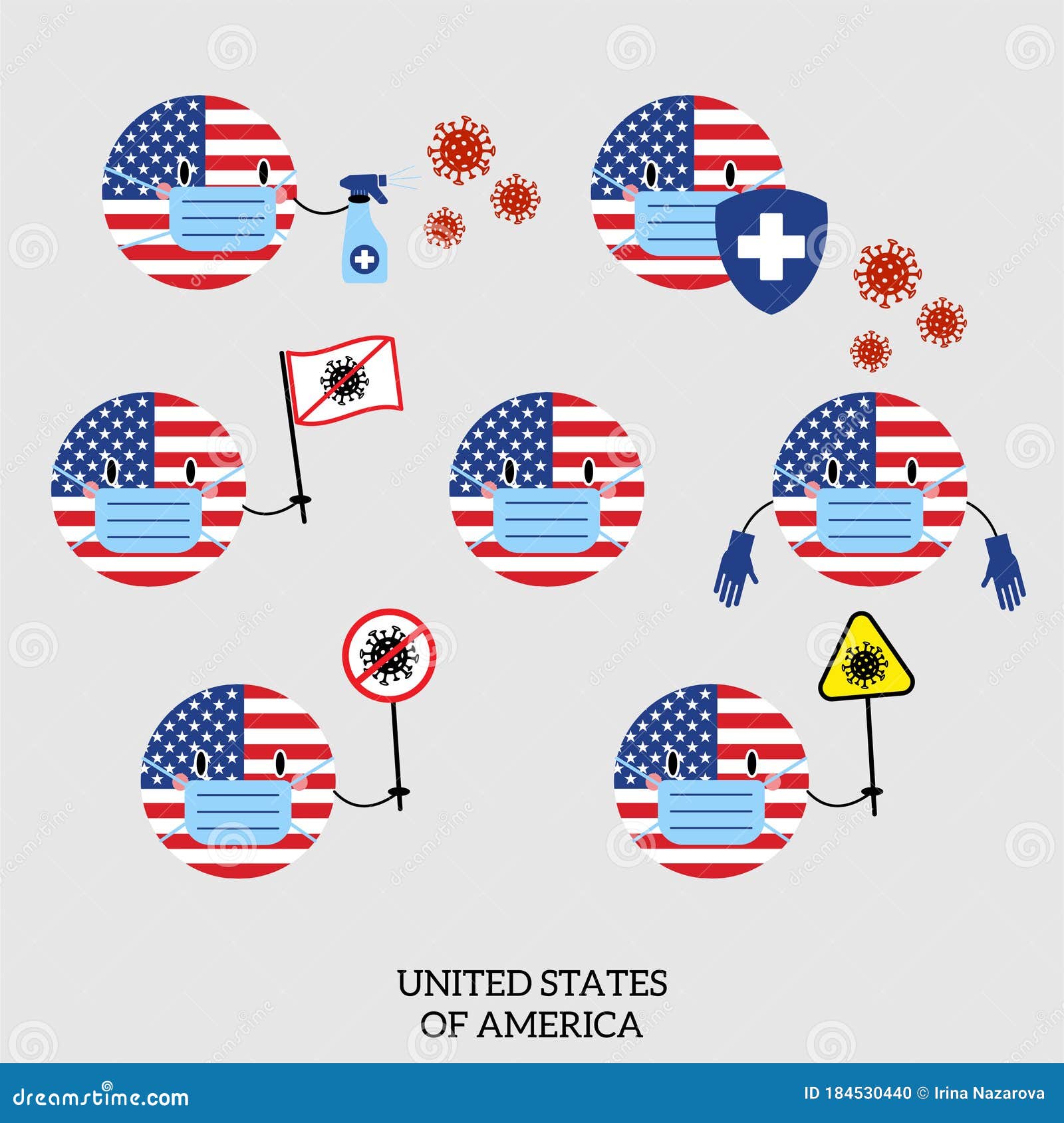 Set of USA Country Balls Icons Stock Vector - Illustration of covid ...