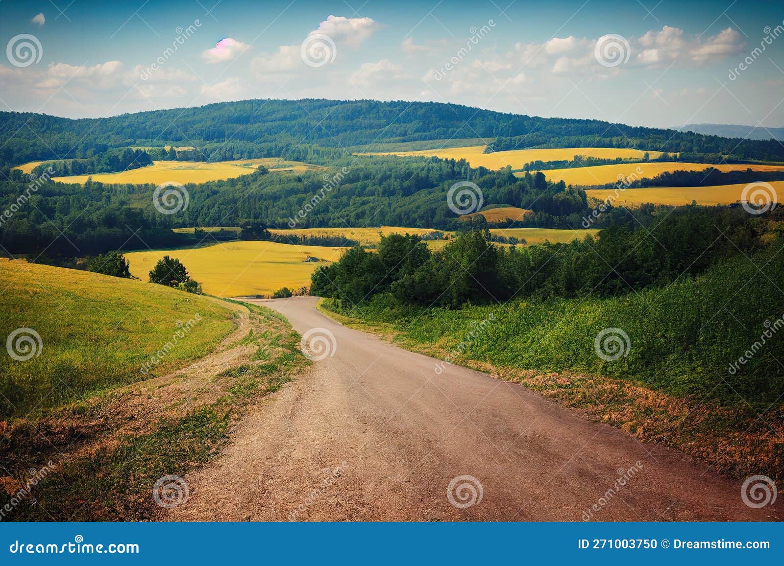 Country Empty Road Beyond Horizont with Green Grassy Roadside Stock ...
