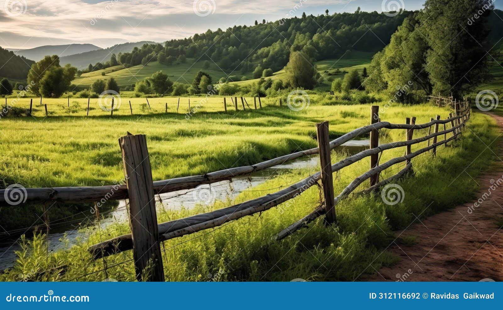 Country Fence Line Pastoral Setting Stock Illustration - Illustration ...