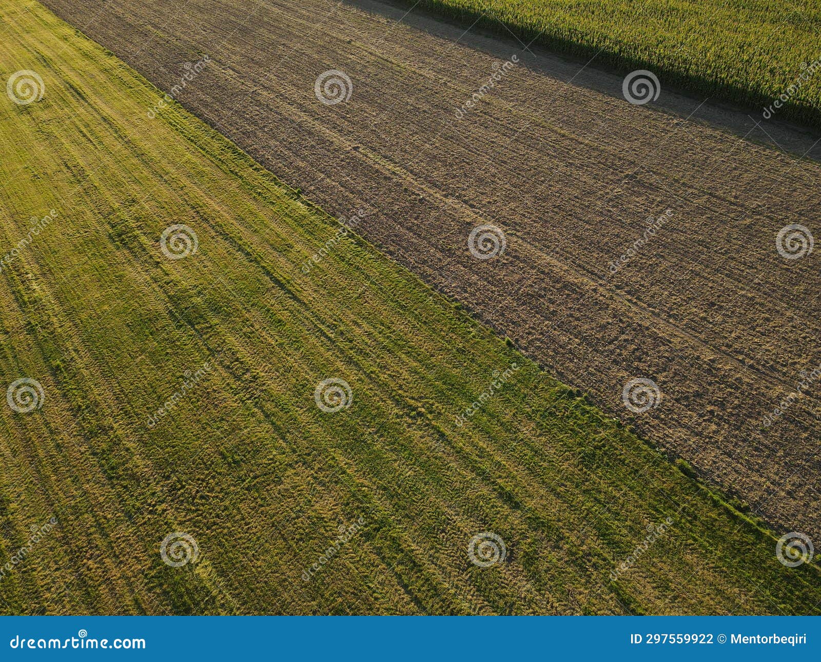 Country Fields with Mowed Grass and Soil in Summer from Above Stock ...