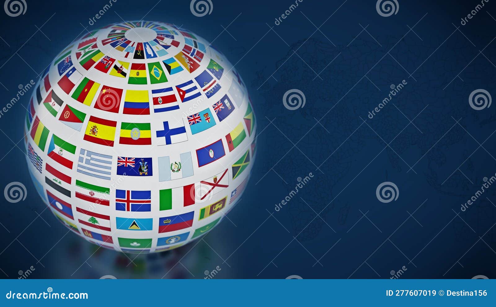 Country Flags Around the Globe on Blue Background. 3D Illustration ...