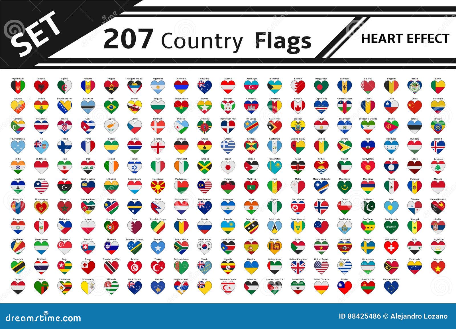 207 Country Flags Heart Effect Vector Illustration | CartoonDealer.com ...