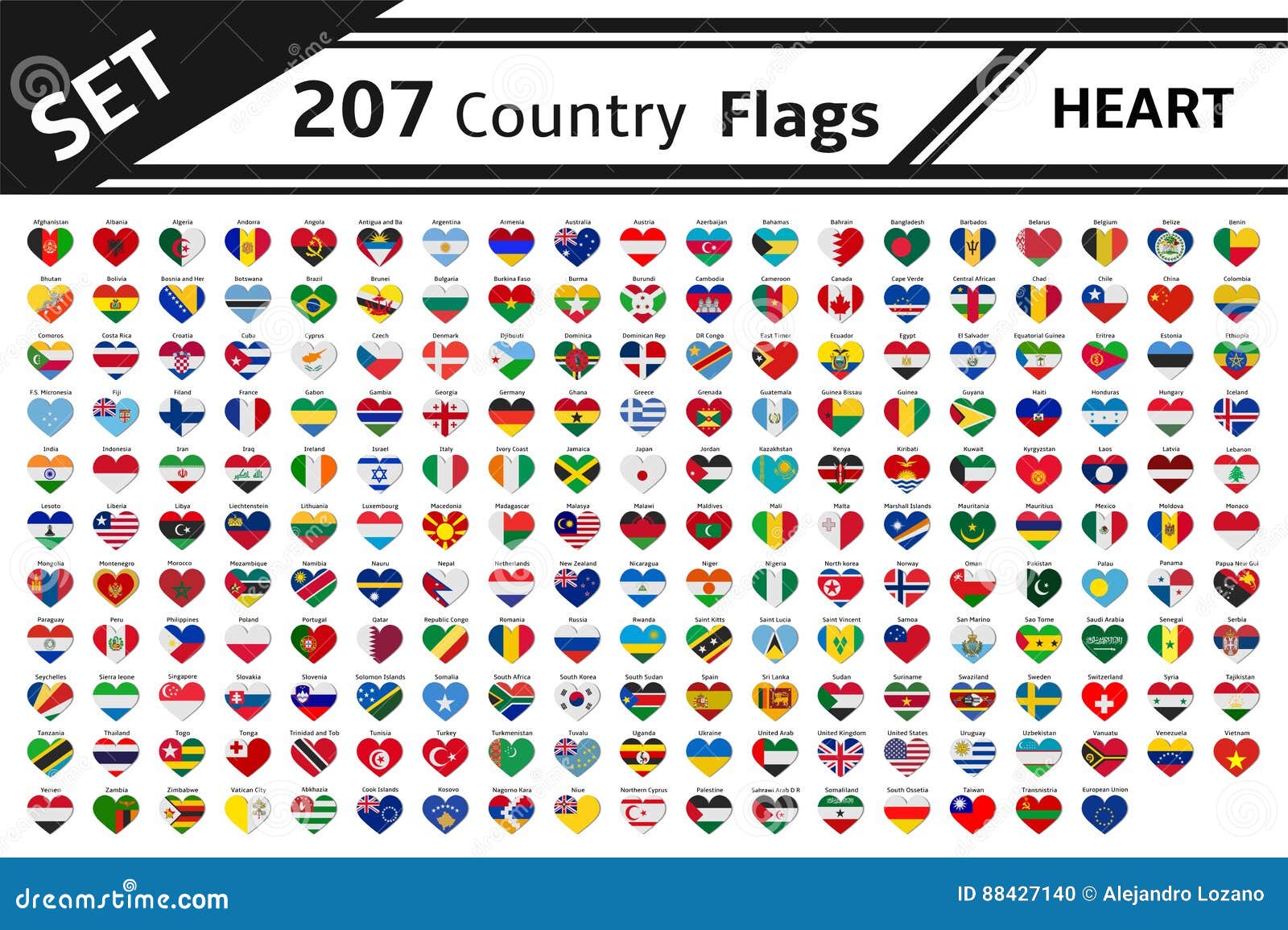 207 Country Flags with Heart Shape Stock Vector - Illustration of ...