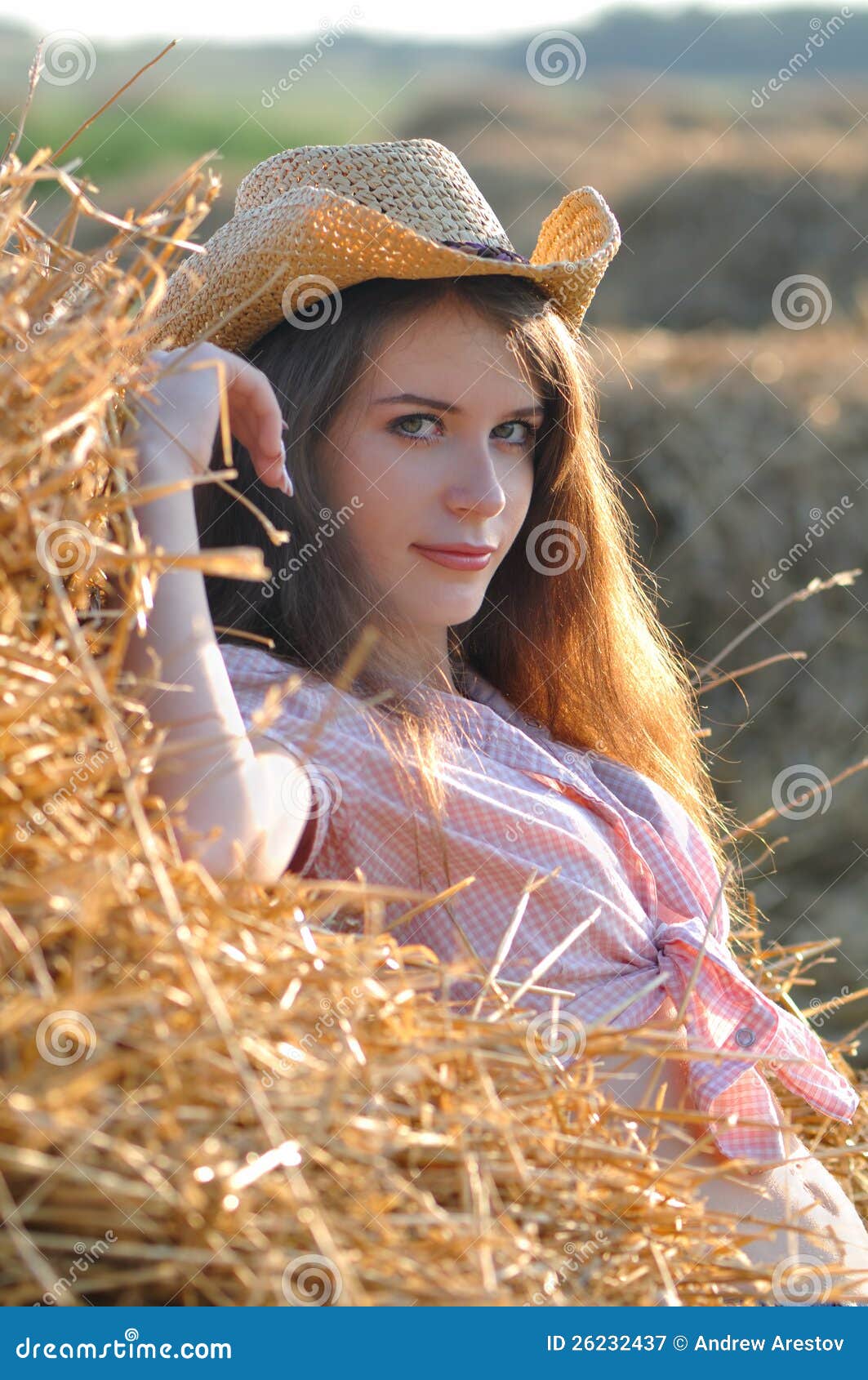 Country girl on hay stock image. Image of country, cowgirl - 26232437