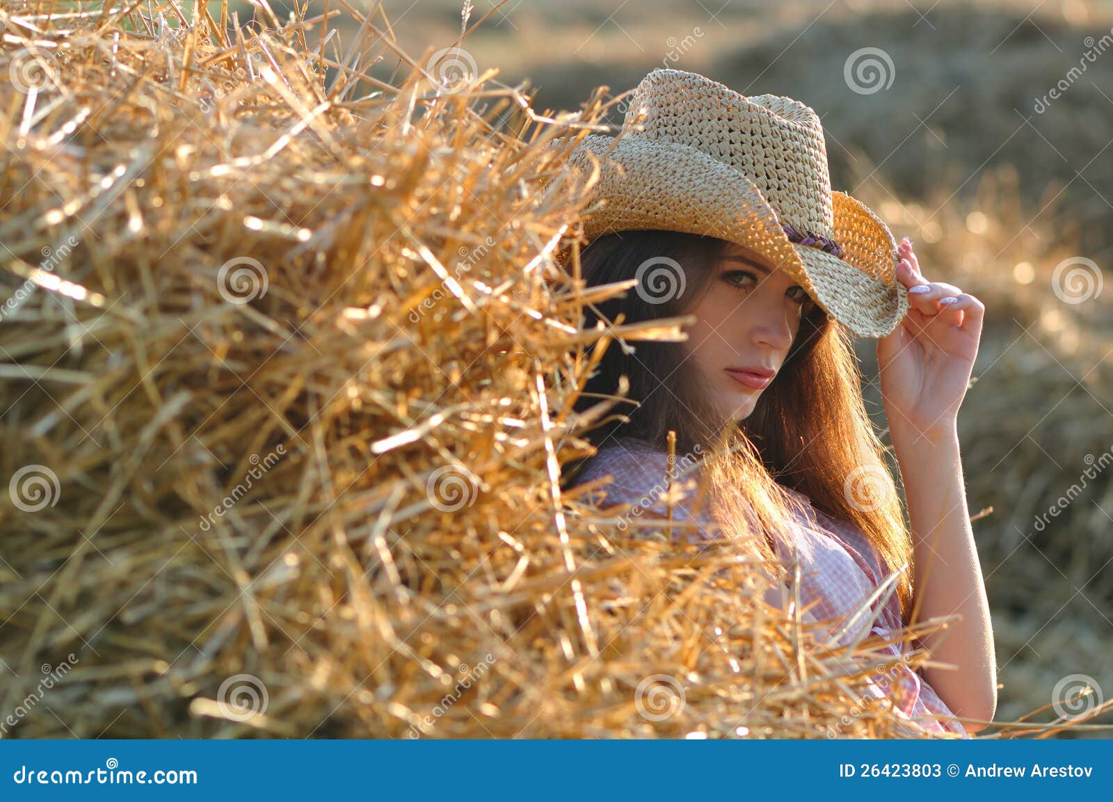 Country girl on hay stock image. Image of attractive - 26423803