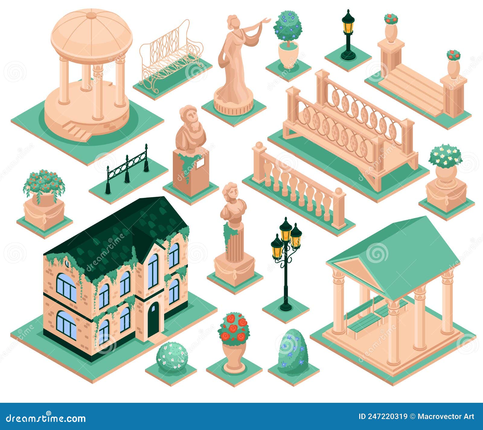 Country House Garden Elements Set Stock Vector - Illustration of ...