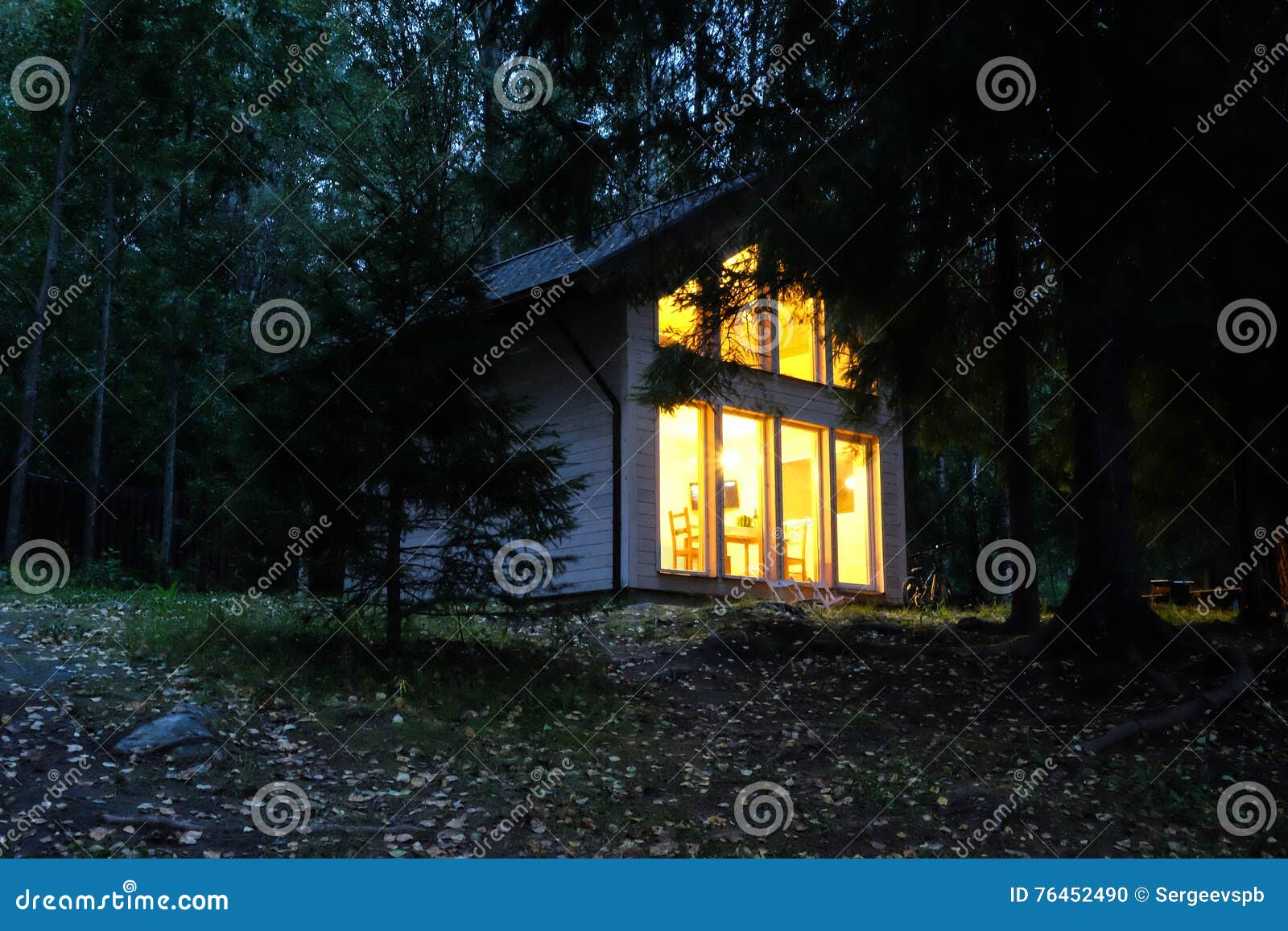 Country House in Night Forest Stock Photo - Image of folk, branch: 76452490