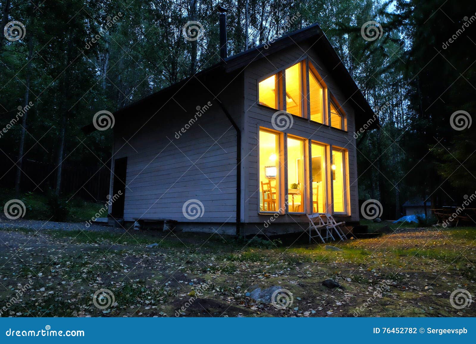 Country House in Night Forest Stock Photo - Image of home, folk: 76452782