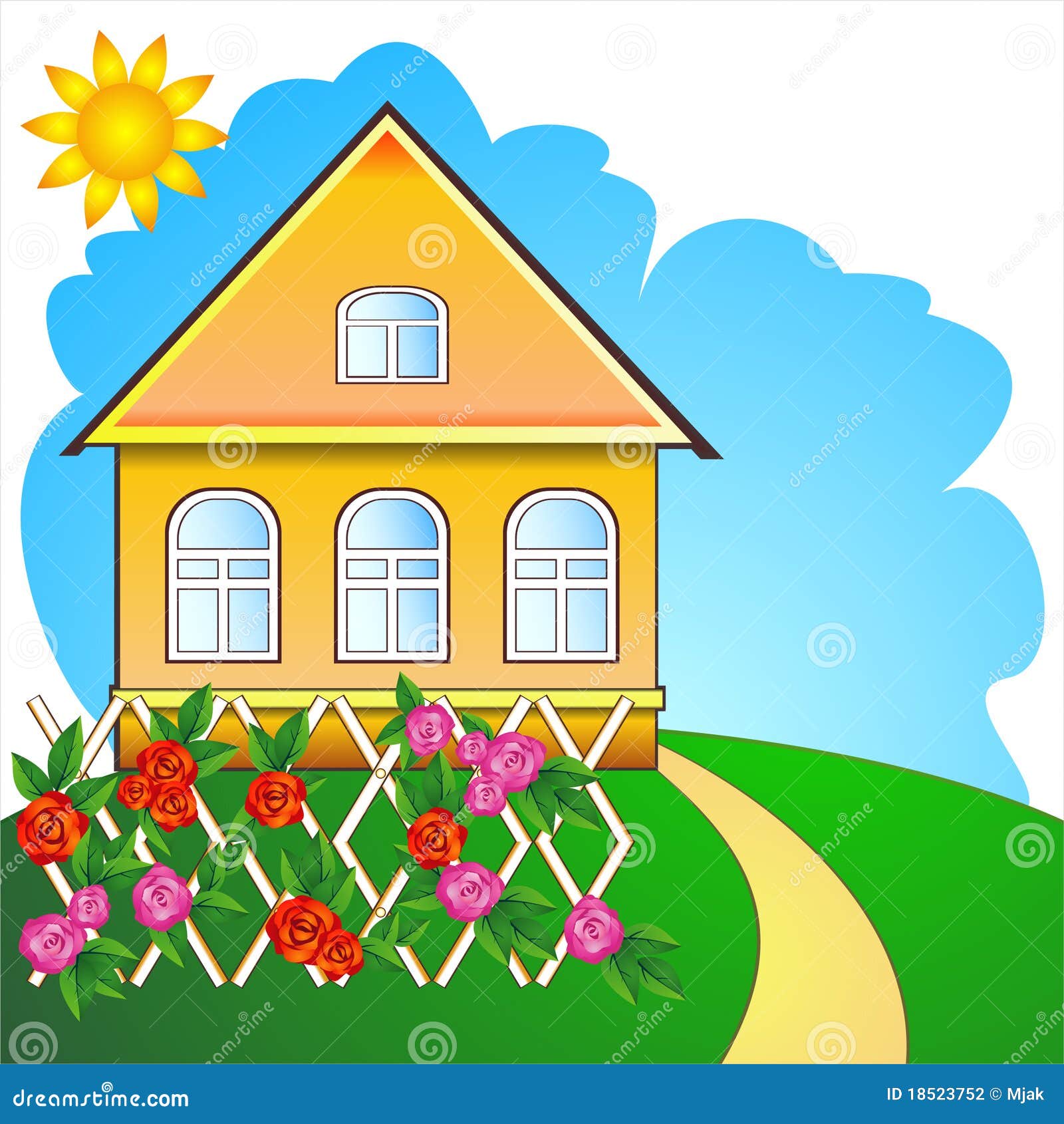 Frontage Of A House With Flowers Cartoon Vector | CartoonDealer.com ...