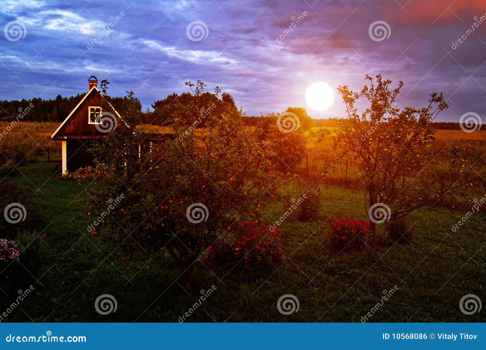 Country House at Sunset stock photo. Image of rain, flowers - 10568086