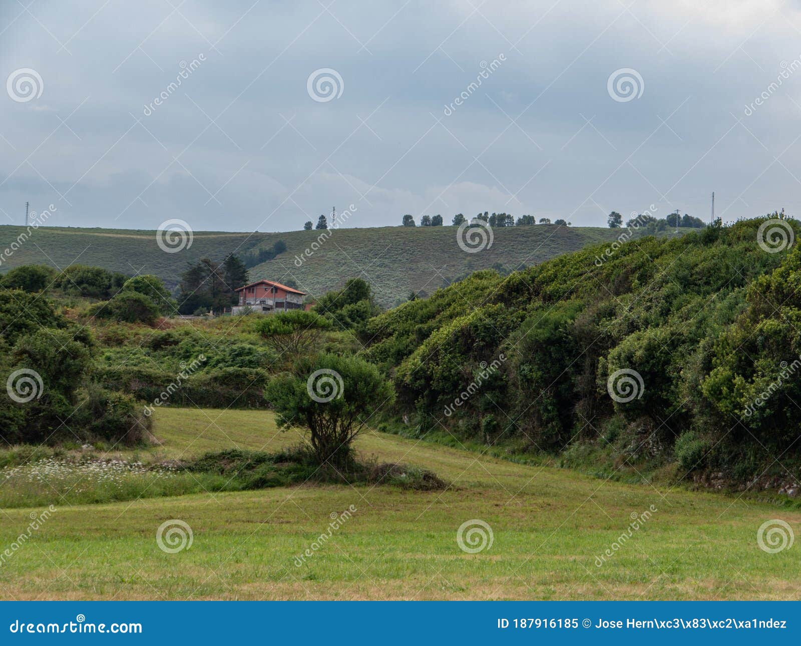 Country house in a valley stock image. Image of mist - 187916185
