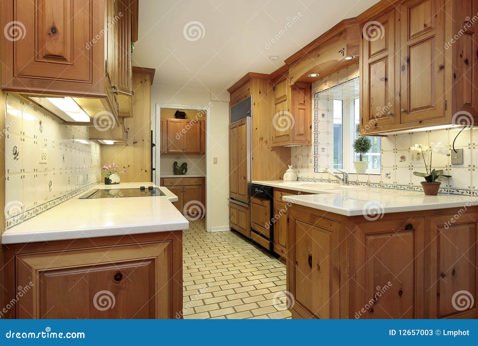 Country Kitchen with Wood Cabinets Stock Image - Image of kitchen ...
