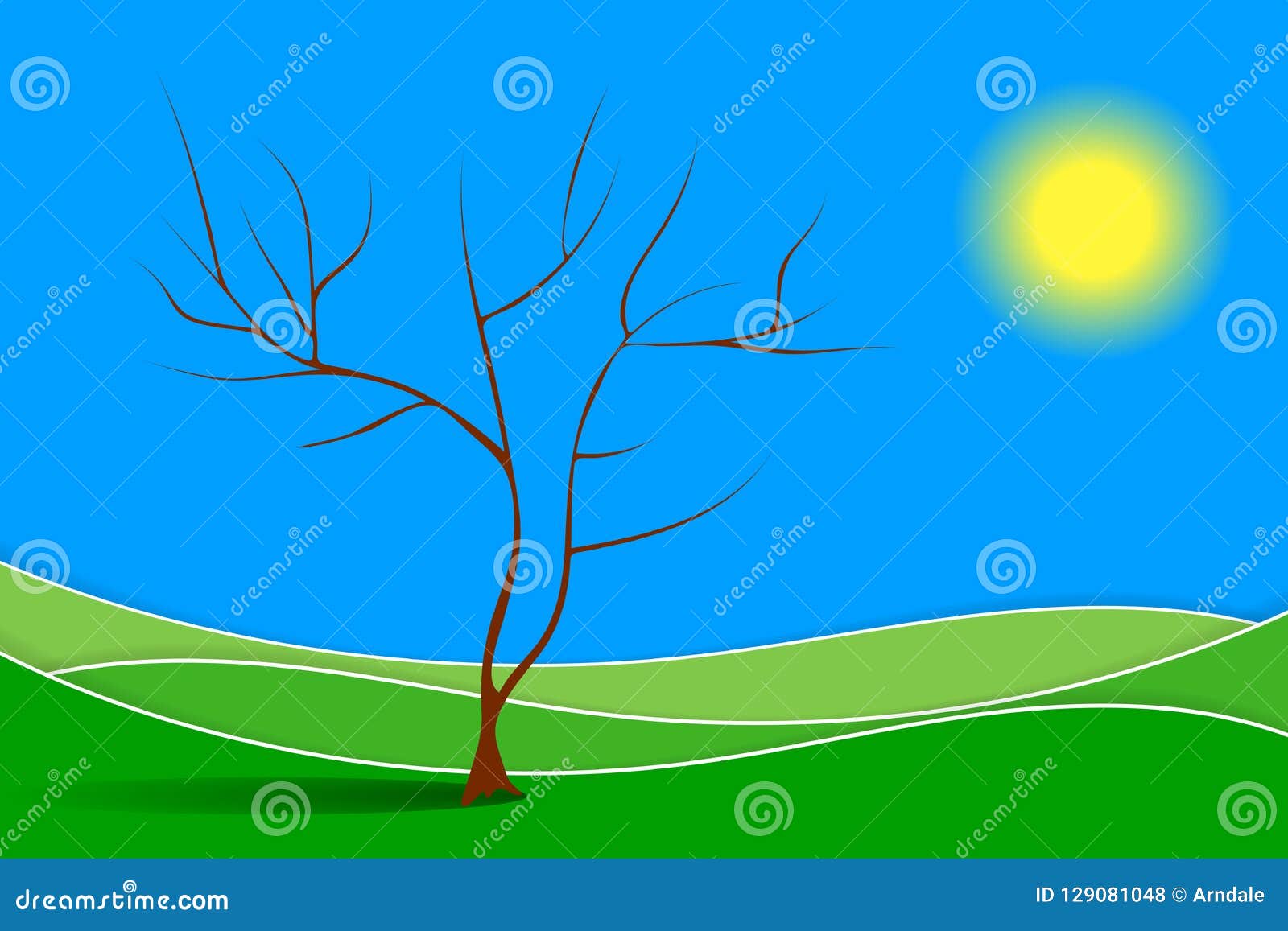 Country Landscape with a Lonely Tree Stock Vector - Illustration of ...