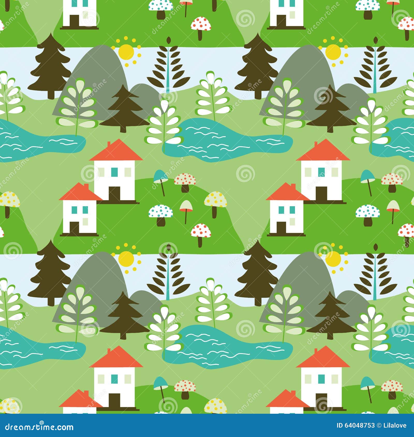 Country Landscape Seamless Pattern Stock Vector - Illustration of ...