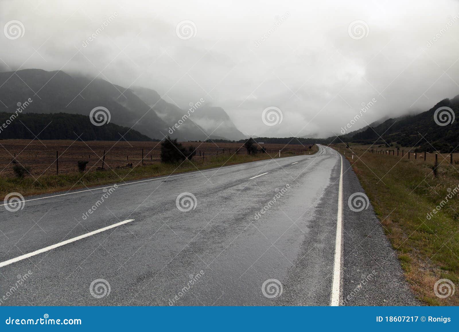 Country Mountain Road in Rain and Clouds Stock Image - Image of road ...