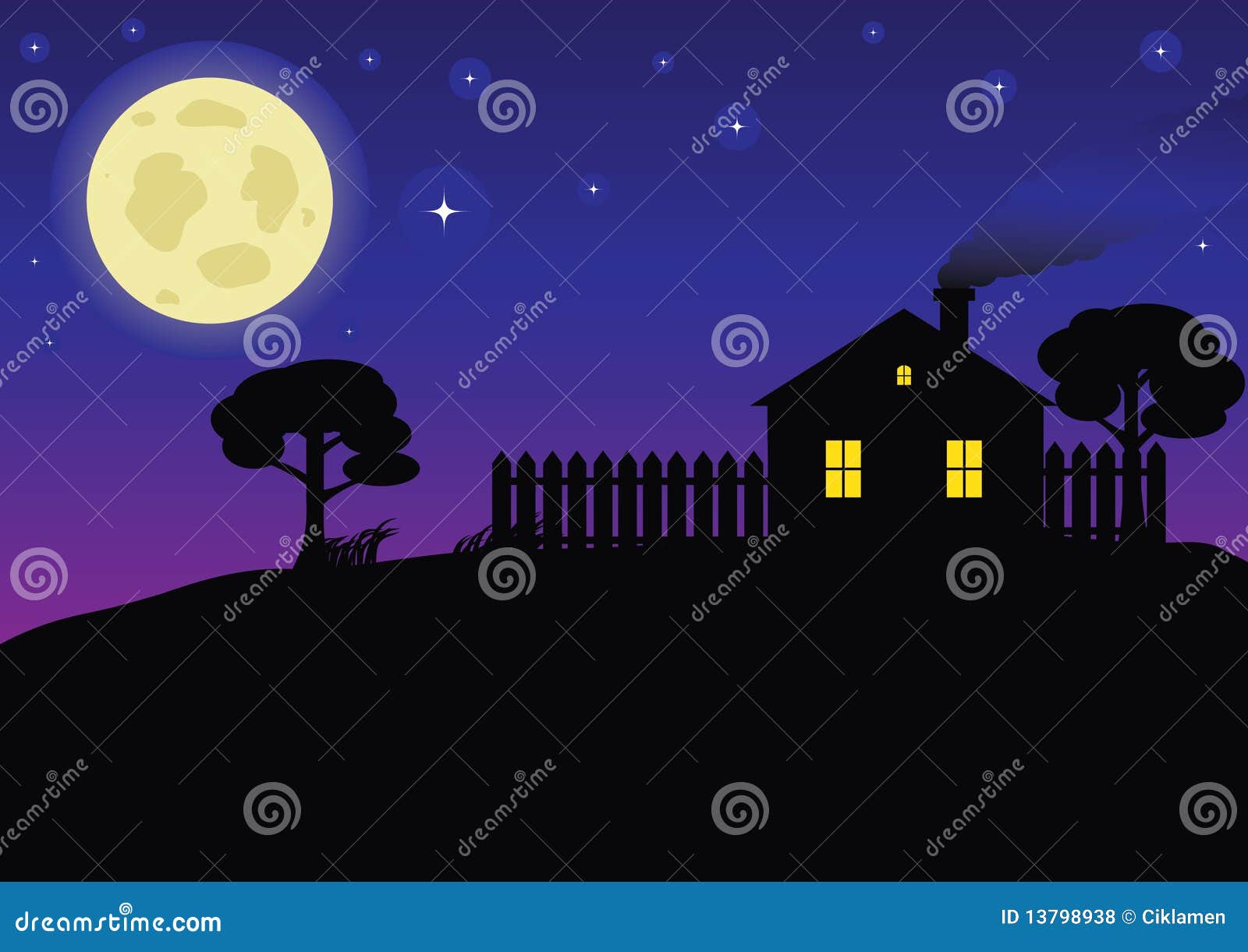 Country Night stock vector. Illustration of light, fence - 13798938