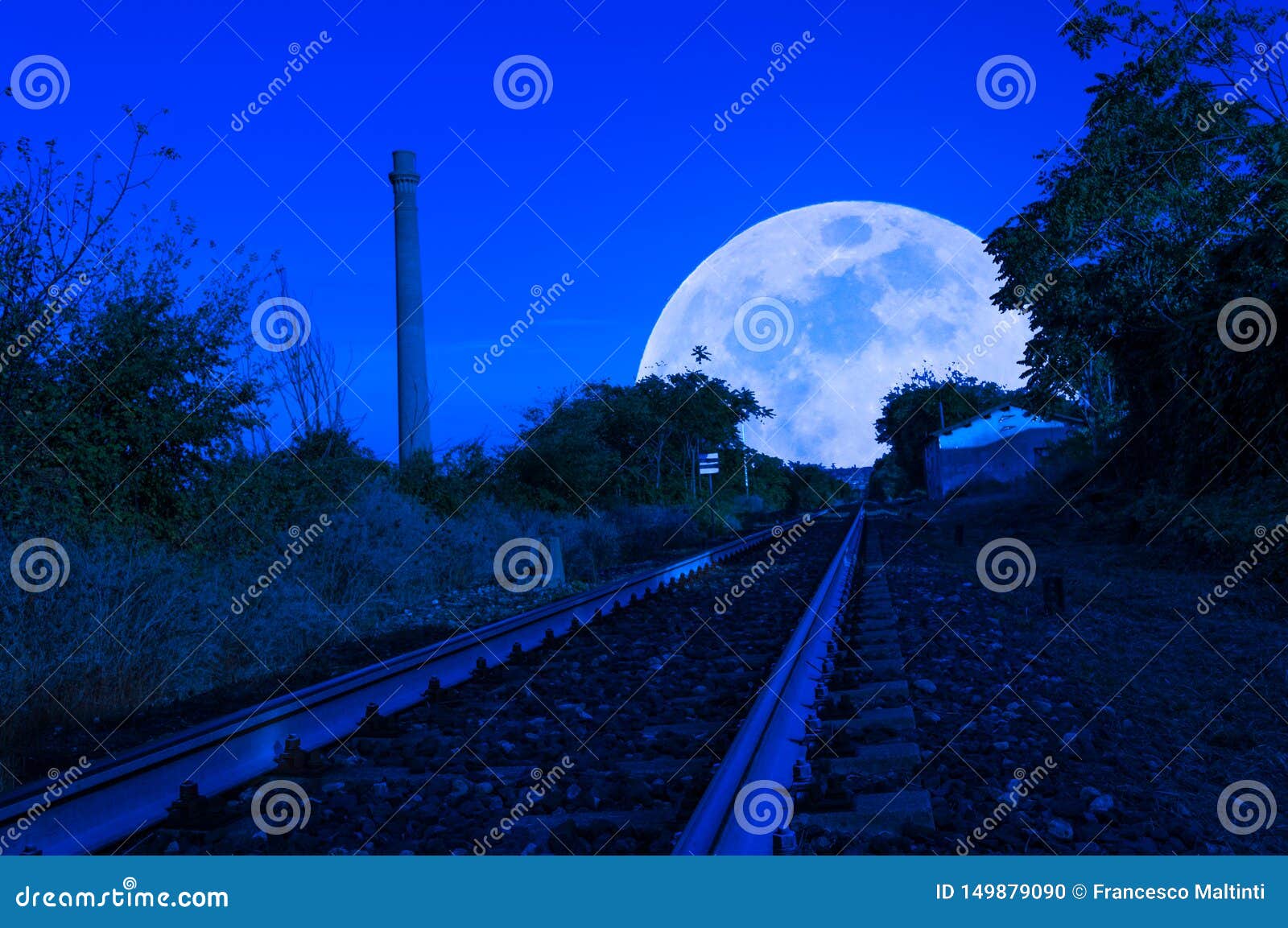 Country Railway To the Moon Stock Photo - Image of night ...