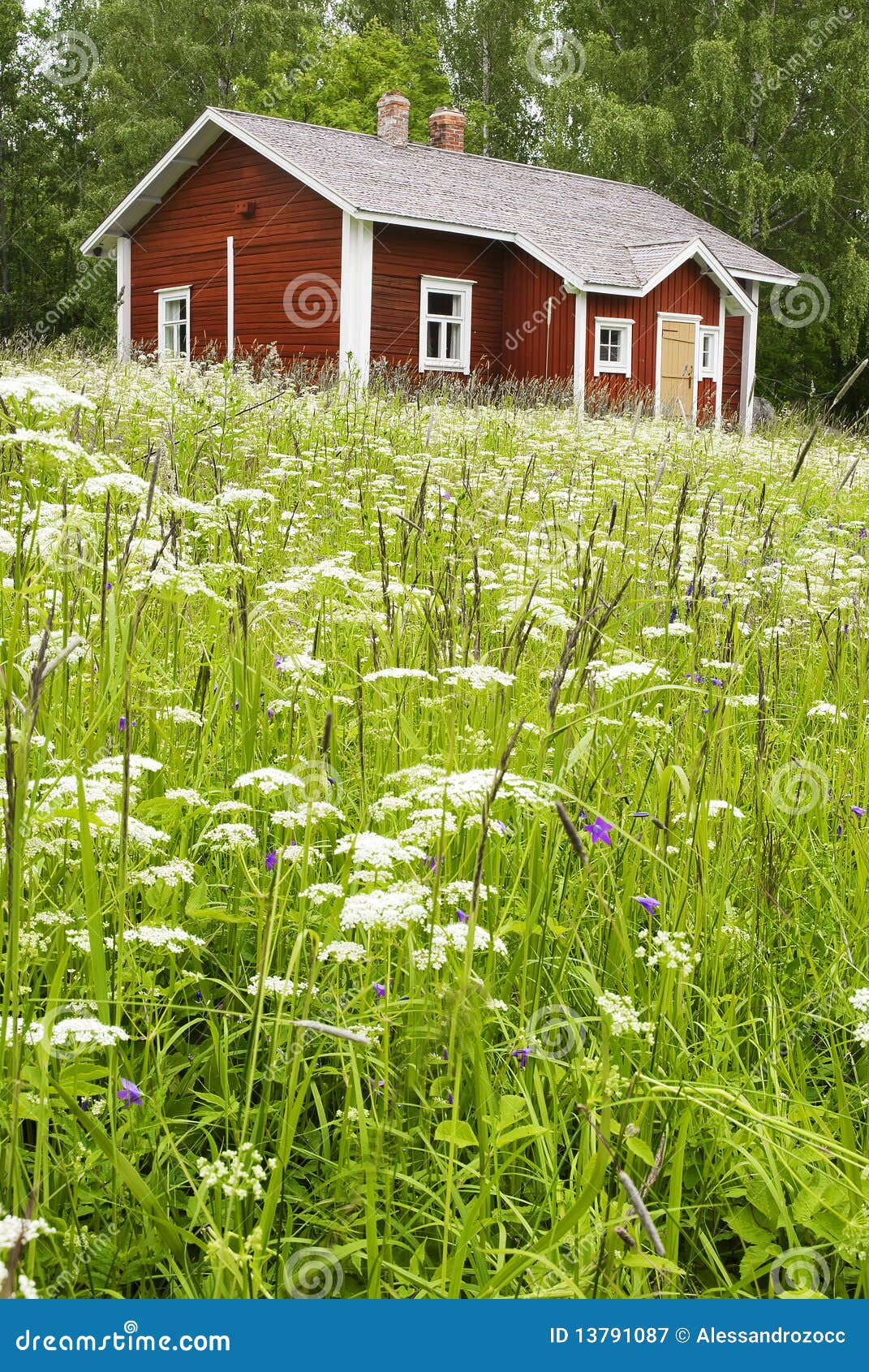 Country Red house stock image. Image of wooden, flowers - 13791087