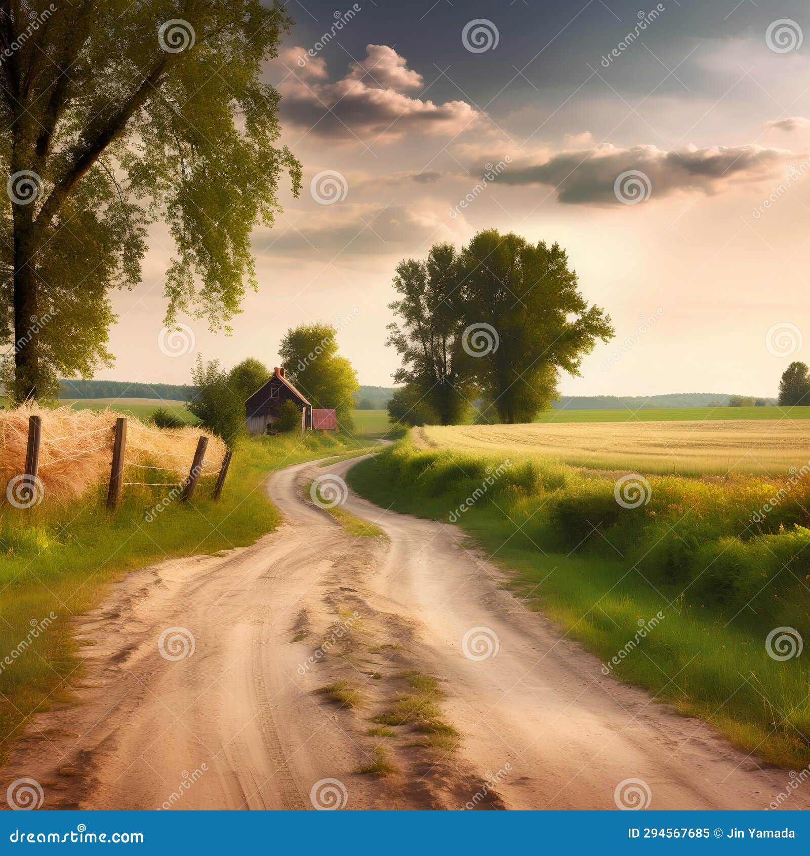 Country Road in the Field at Sunset. Dramatic Sky. Rural Scene Stock ...