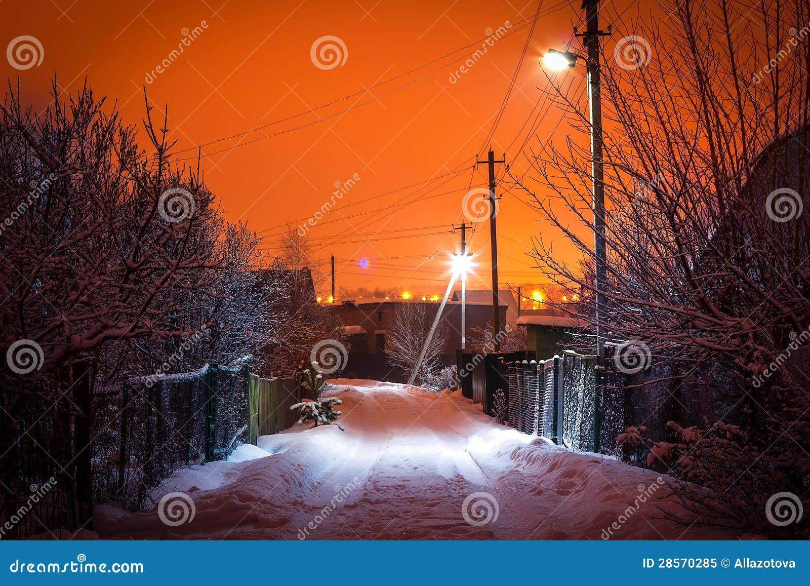 Country Road Lit Lanterns at Sunset Stock Image - Image of december ...