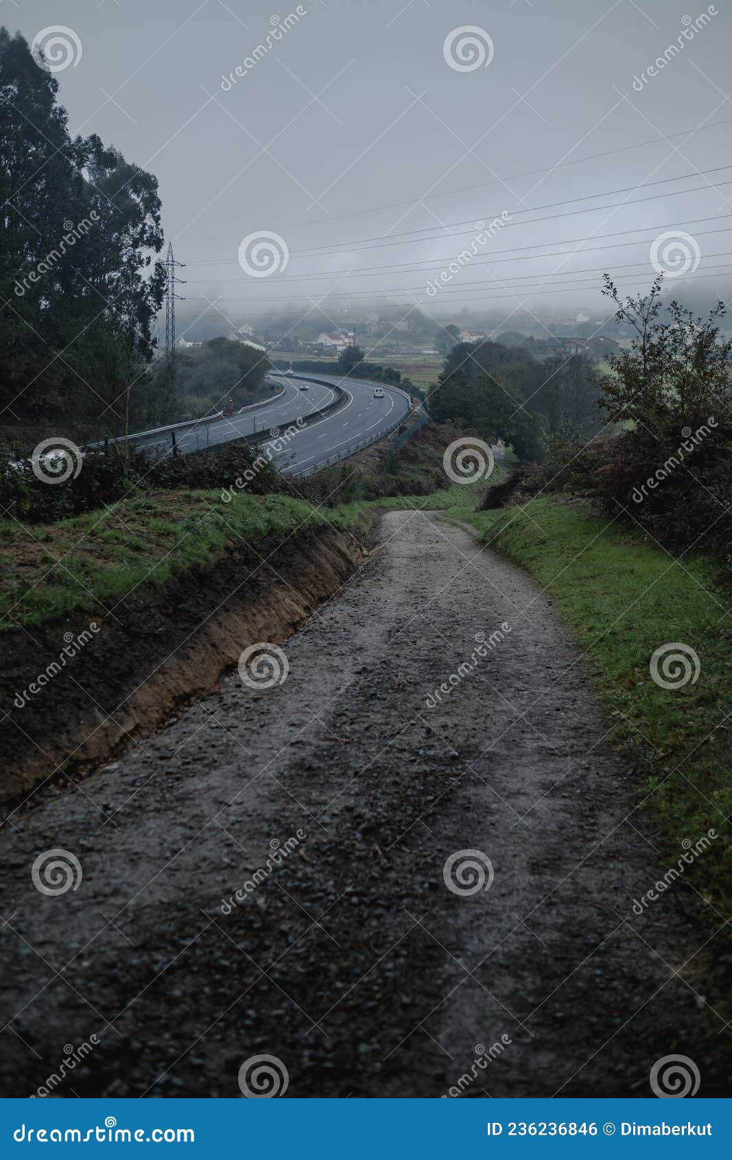 A Country Road Next To a Busy Highway. Stock Photo - Image of ...