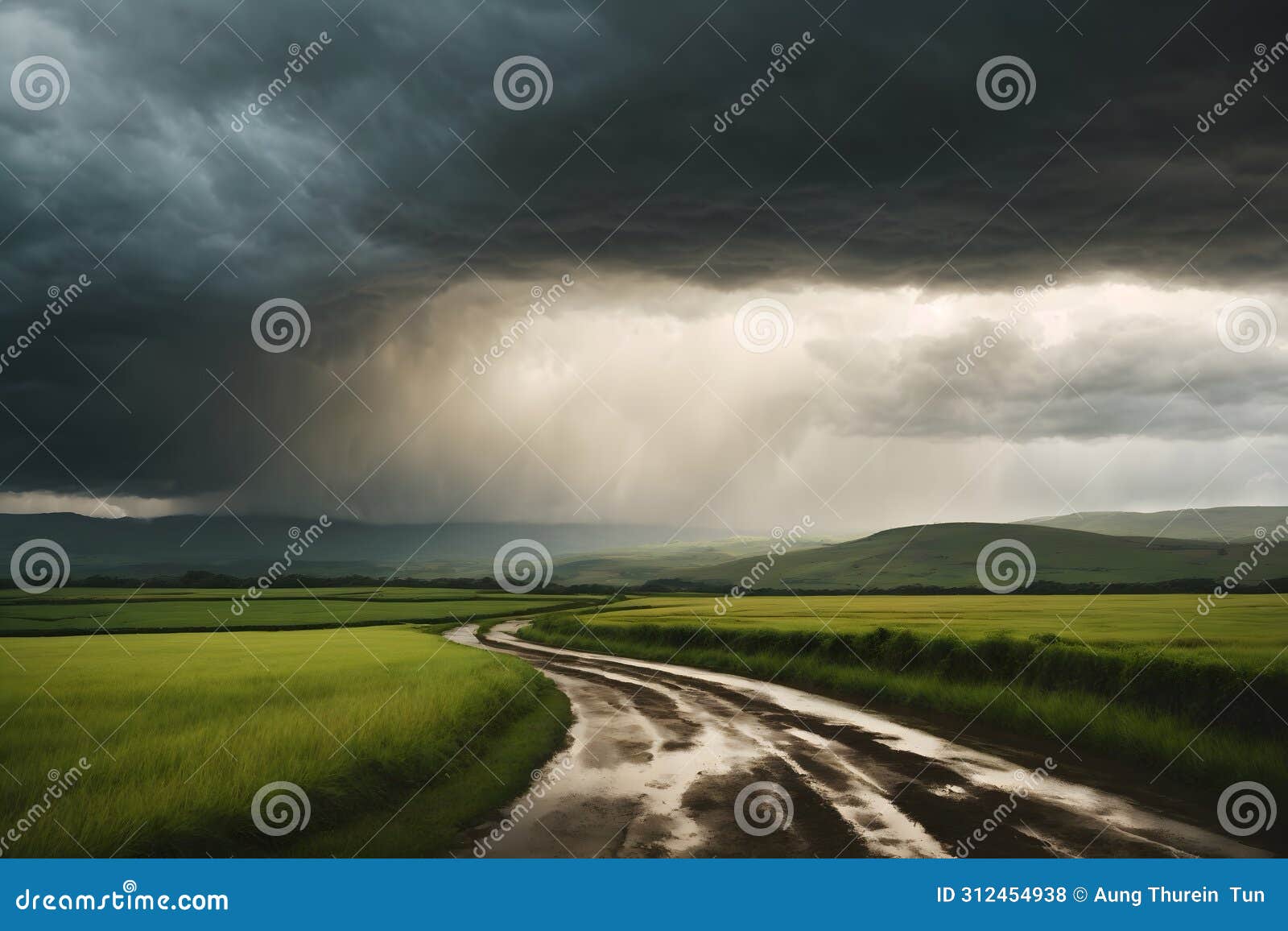A Country Road with Rain Clouds Background Stock Photo - Image of ...