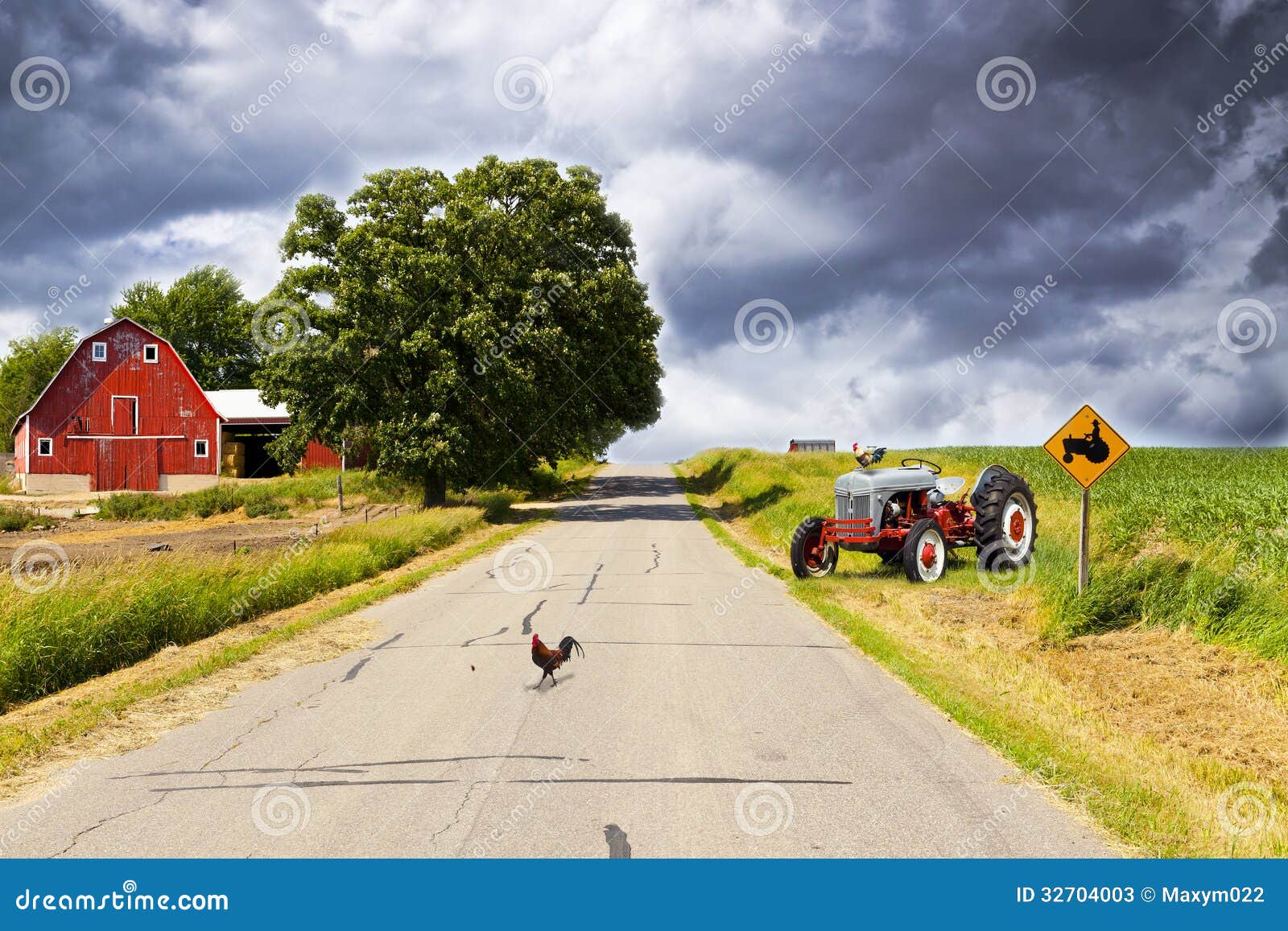 Country Road with Red Barn stock image. Image of freeway - 32704003