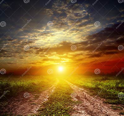 Country road and sunset stock photo. Image of panoramic - 25543294