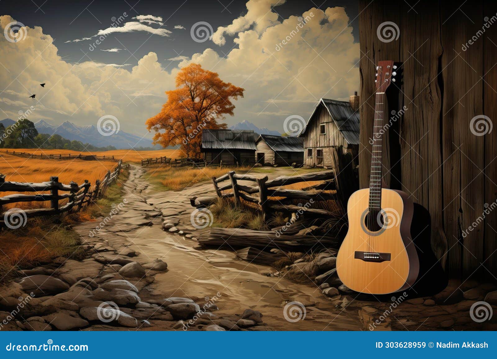 Country scene stock illustration. Illustration of instrument - 303628959
