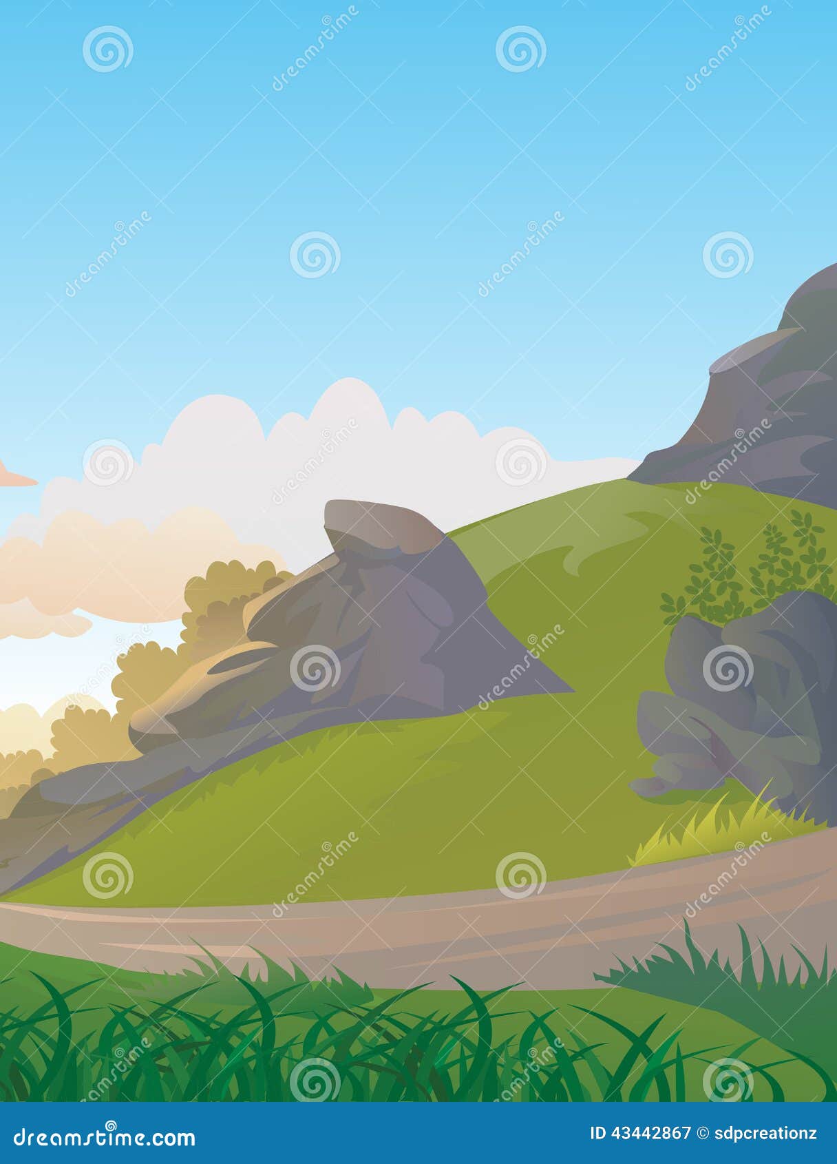 Country Side Rocky Hills with a Path Stock Vector - Illustration of ...