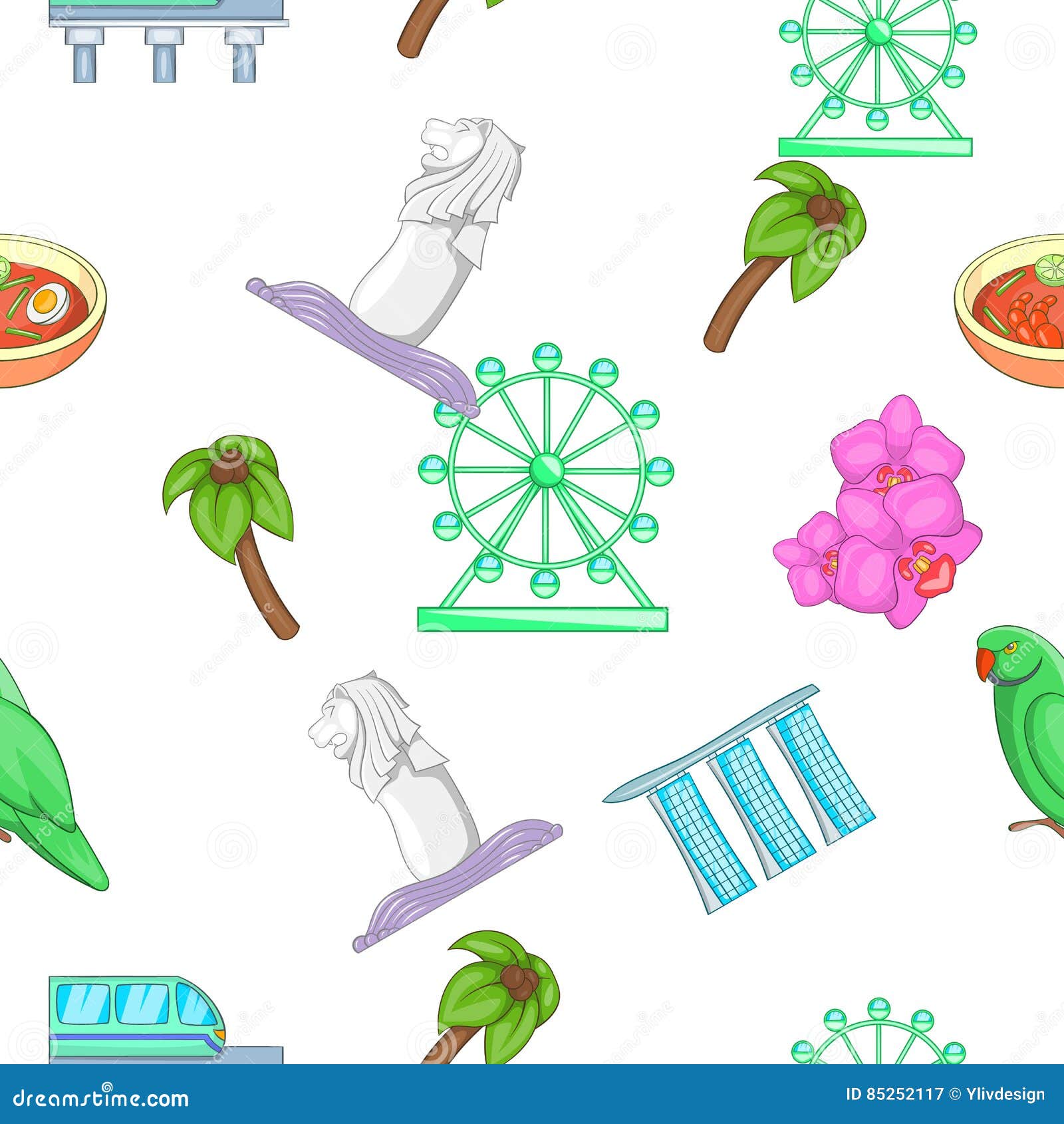 Country Singapore Pattern, Cartoon Style Stock Vector - Illustration of ...