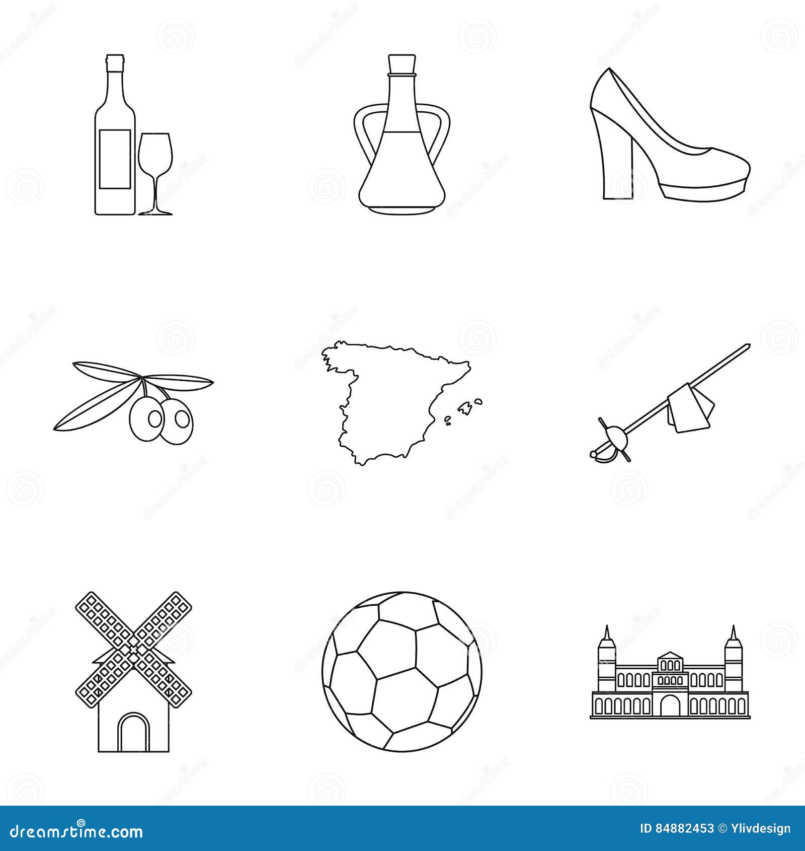 Country Spain Icons Set, Outline Style Stock Vector - Illustration of ...