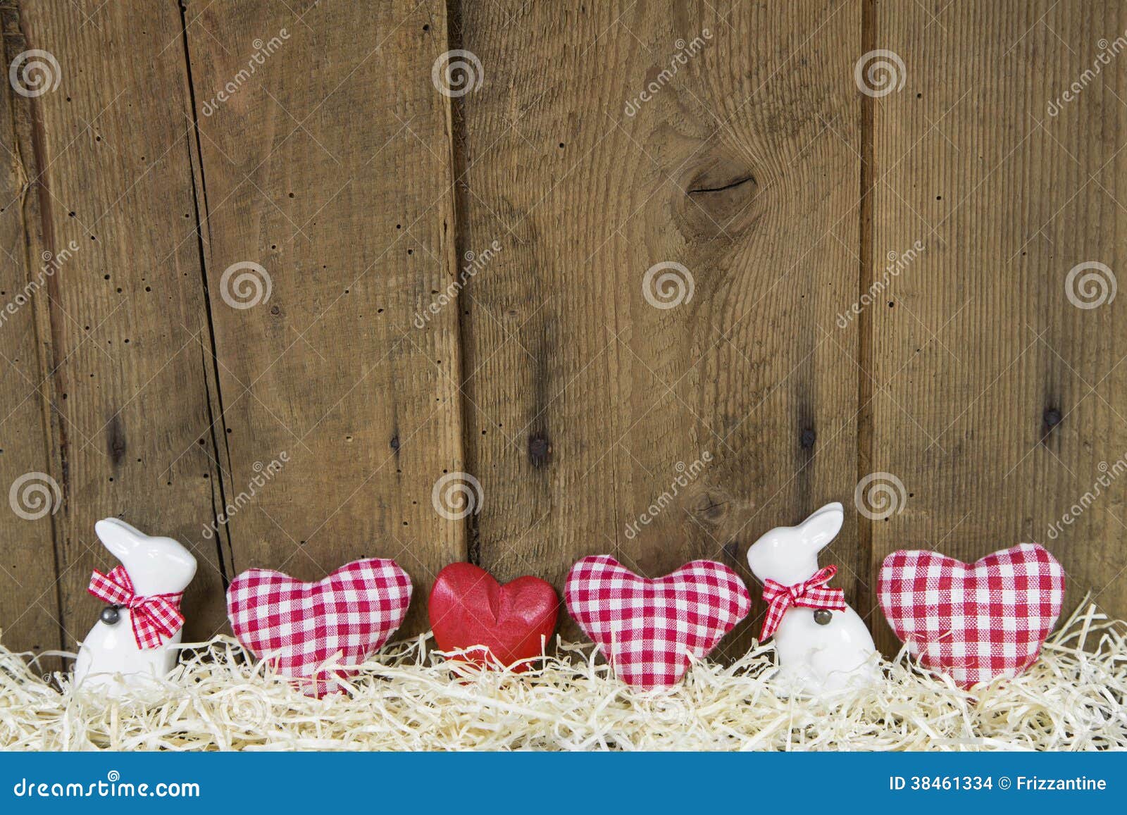 Country Style Easter Wooden Background with Red Checked Hearts. Stock ...